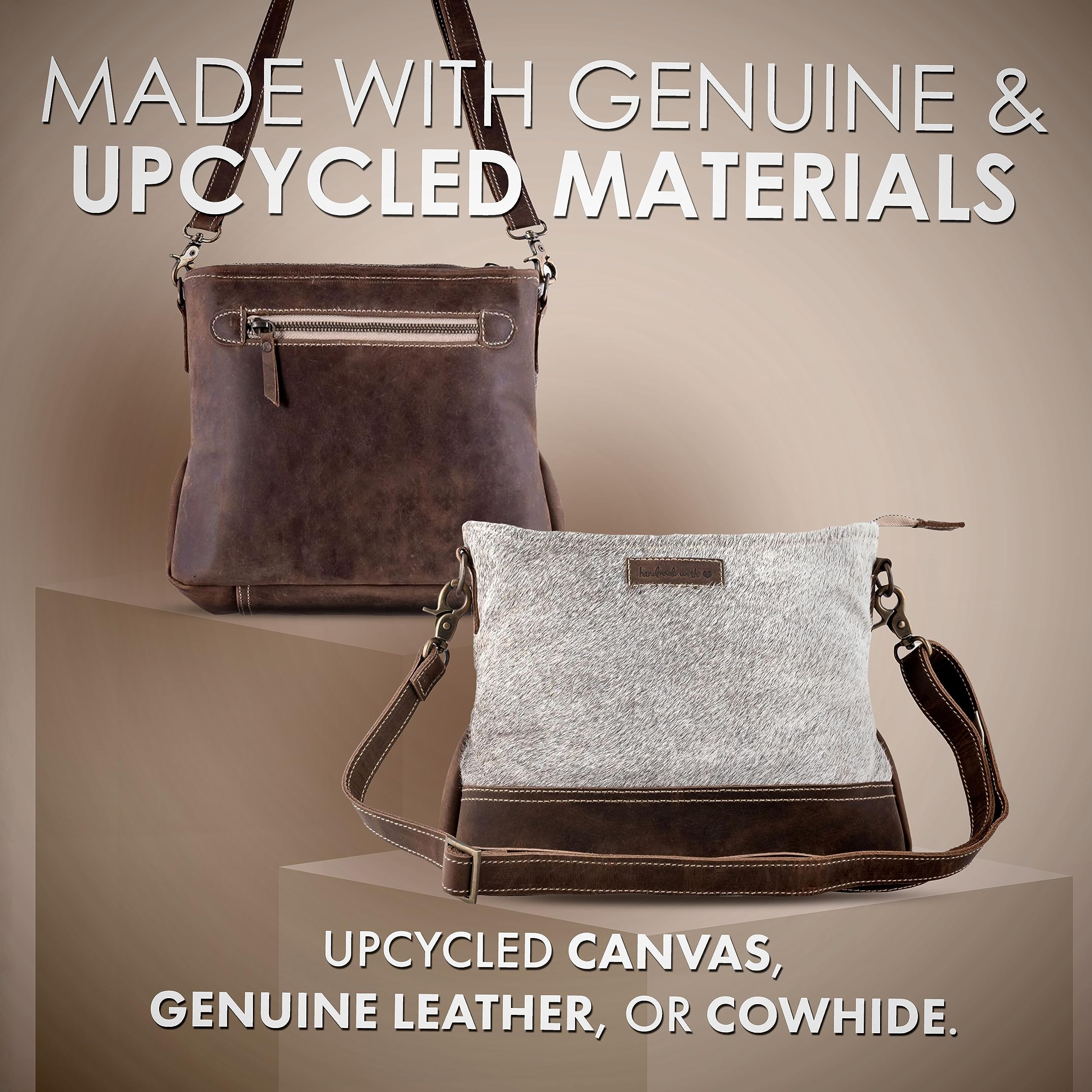 SIXTEASE Womens Shoulder Bag Vintage Style Shoulder Bags for Women - Made with Genuine Leather, Upcycled Canvas, or Hair On - Handmade, Adjustable Strap, Brass and Zinc Hardware - Raffle