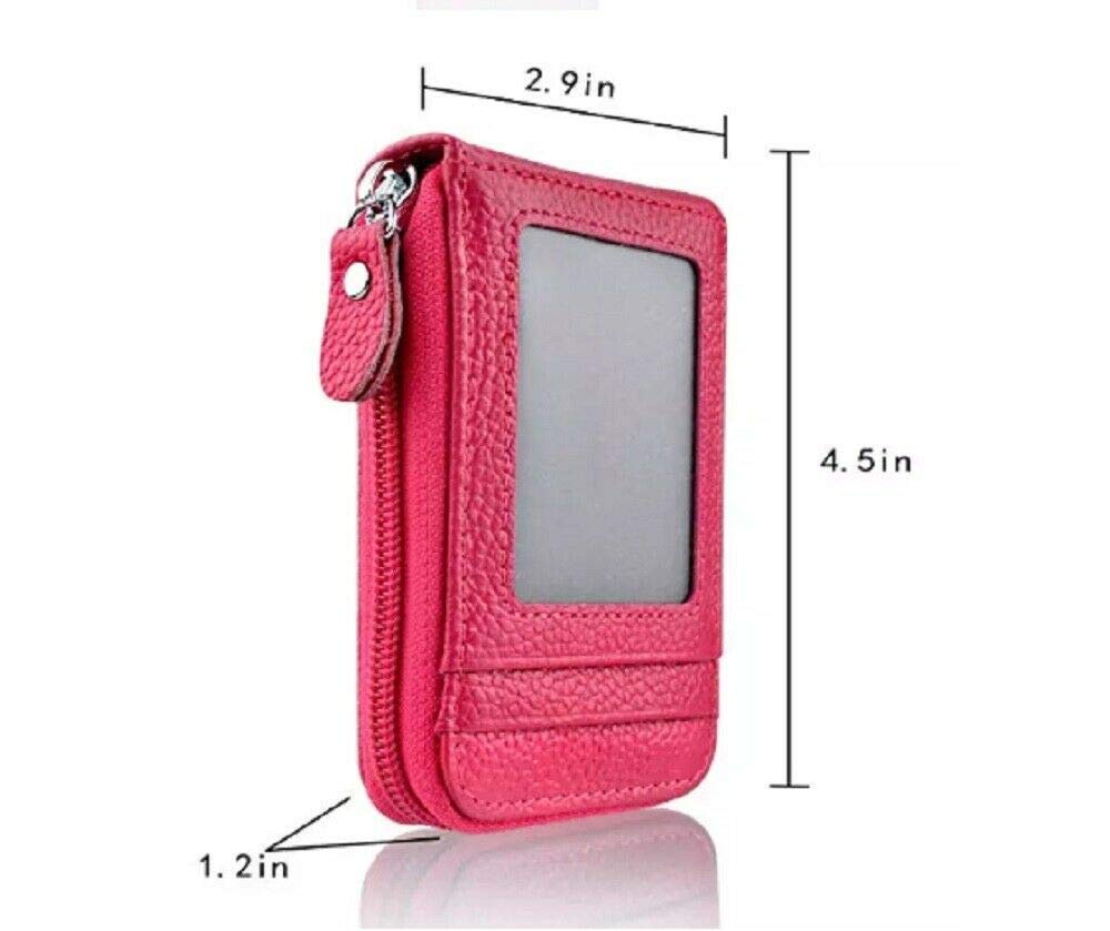 Men & Women Wallet with red rose Blocking Zipper Thin Pocket Genuine Leather Credit Card Holder RFID (Red Rose)