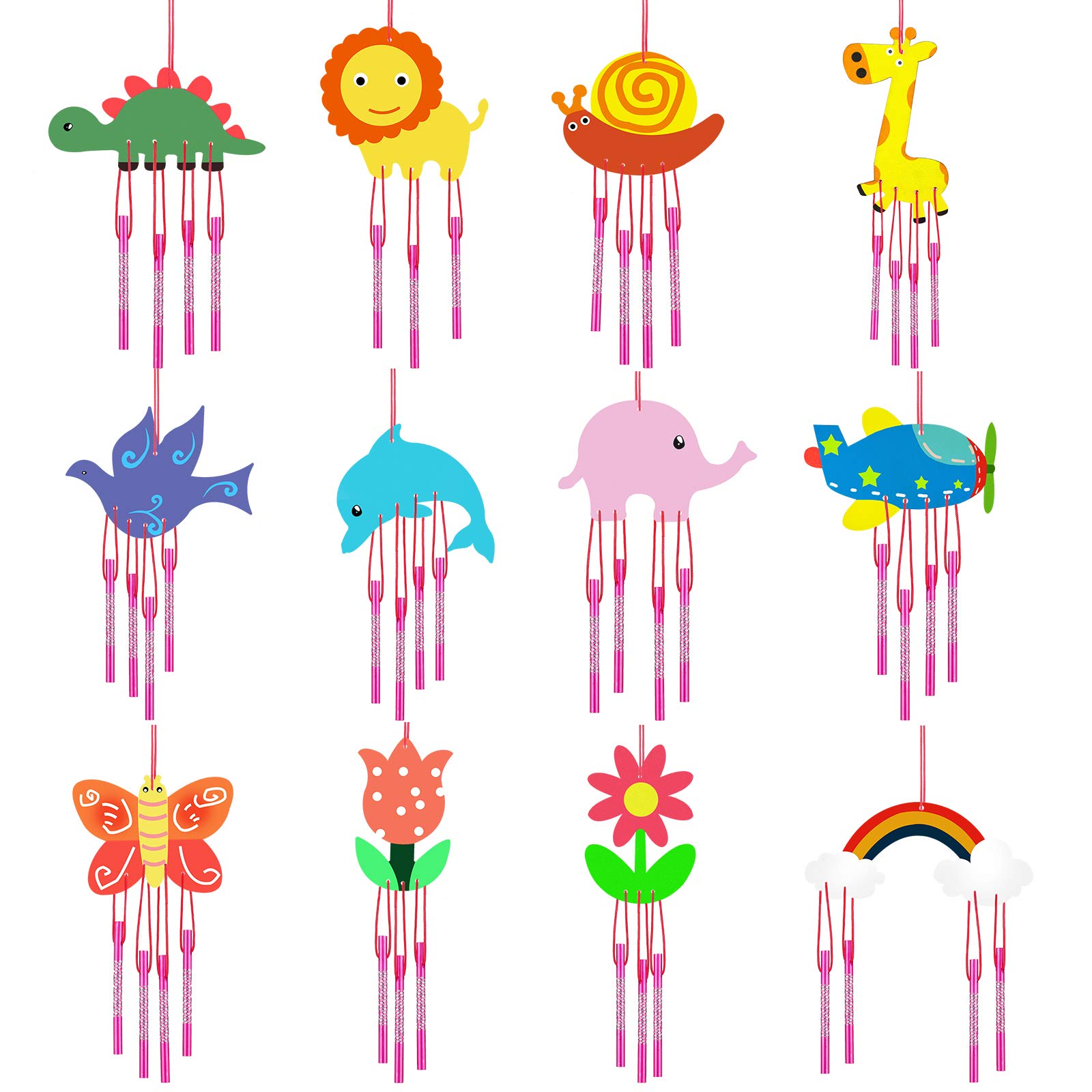 Jetec Wind Chime for Kids DIY Wooden Classroom Wind Chime Decorative Wooden Hanging Wind Chime Animal Wind Chimes Wood Wind Chimes for Kids DIY Craft Birthday Party Favors(12pcs)
