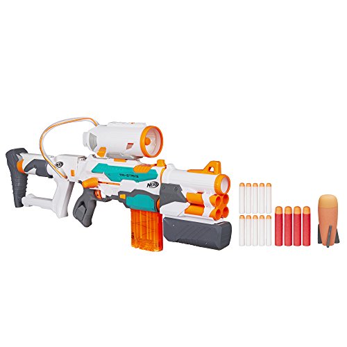 Nerf Modulus Tri-Strike Blaster, Mega Barrel, Rocket Launcher, Clip, 10 Elite Darts, 4 Mega Darts, 1 Rocket, Kids Outdoor Games (Amazon Exclusive)
