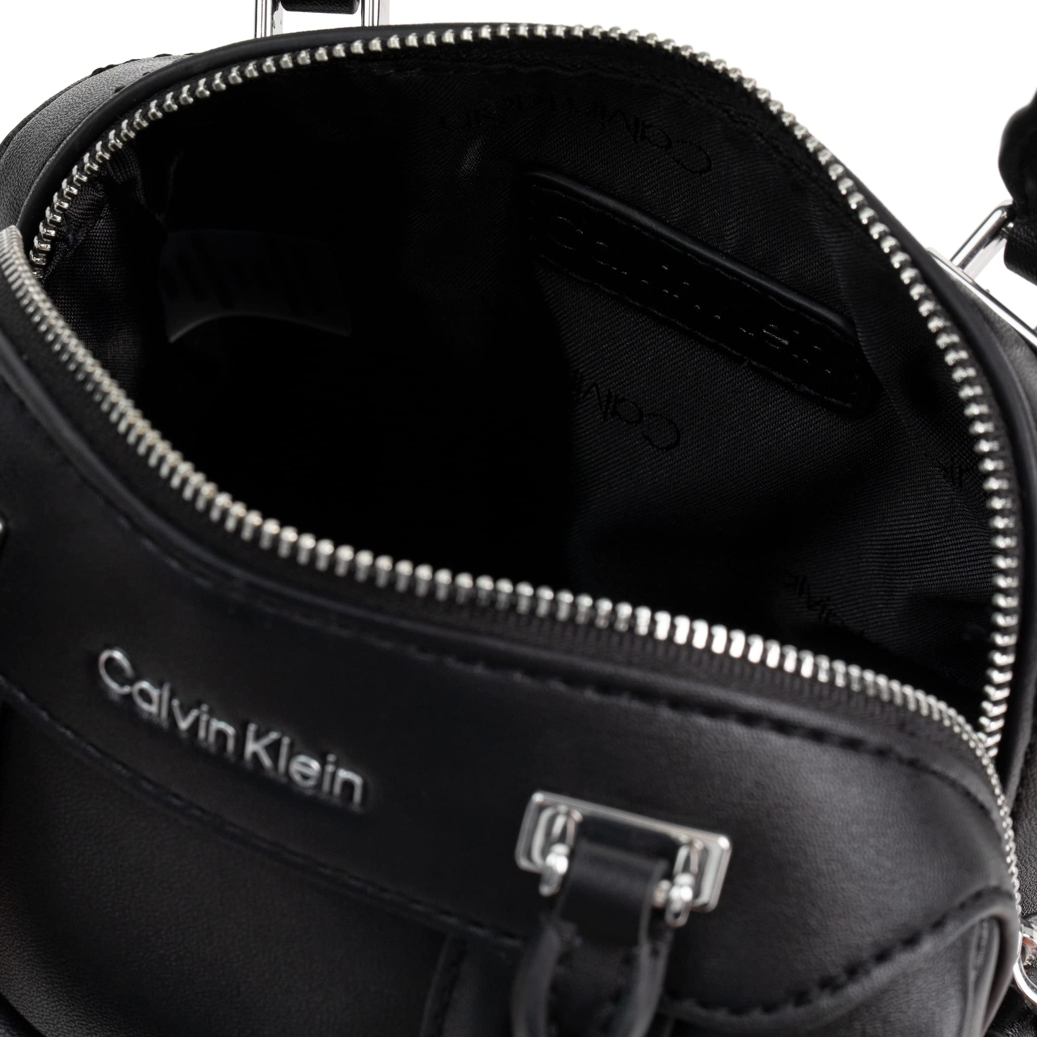 Calvin Klein Blake Top Zip Mini Satchel Crossbody, Almond/Taupe/Cherub White Logo,One Size
