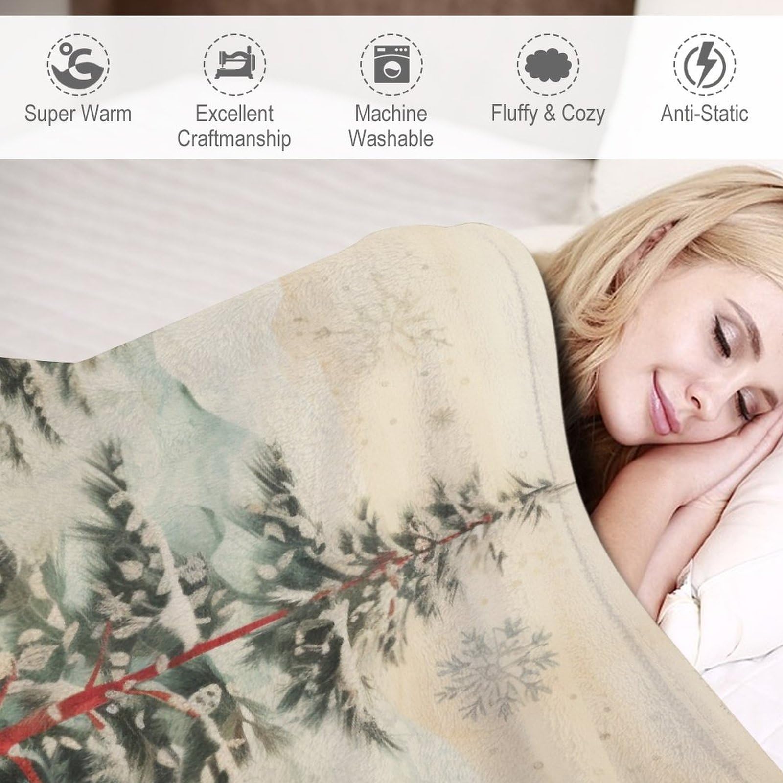 Blanket Wintery Birds and Trees Throw Blankets Rustic Country Holiday Soft Flannel Cozy Blankets for Couch Sofa Bed for Adults Kids Boys Teens Gift 30"x40"