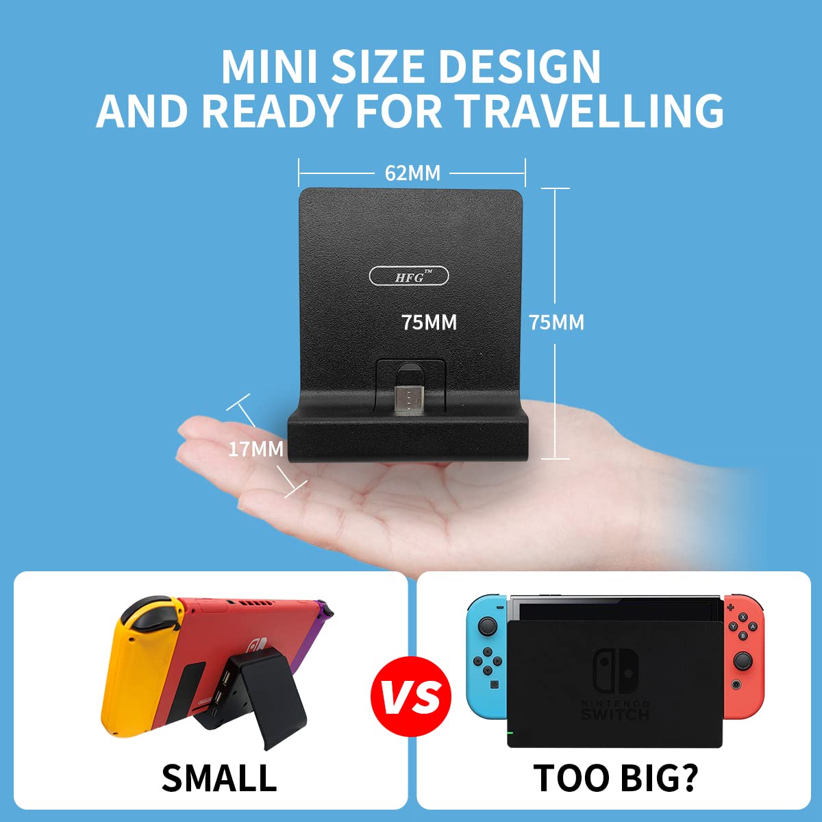 Coiorvis Switch Dock Station Portable TV Docking Station for Nintendo Switch with HDMI and USB 3.0 Port Support Switch TV Dock Mode and Switch OLED Mode Black