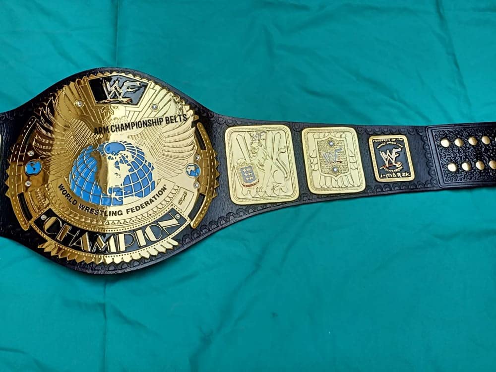BIG EAGLE Block Logo Championship Wrestling Belt Real Leather Adult Size Belt (2MM BRASS),Multi & Black