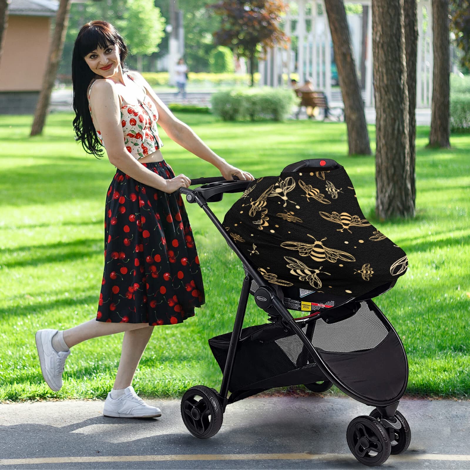 Golden Bee Pattern Baby Car Seat Covers Canopy Nursing Cover Breastfeeding Scarf Carseat Canopy Soft Infant Stroller Cover Multi Use for Boys and Girls