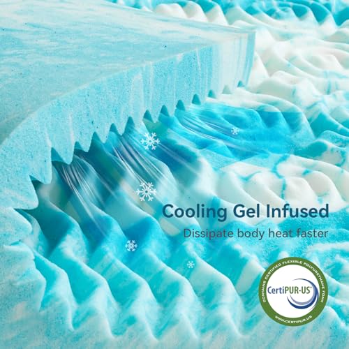 Hcore 2 Inch Mattress Topper Queen, 5-Zone Memory Foam Mattress Topper, Cooling Gel Mattress Topper, Topper Queen for Pressure Relieve, Blue