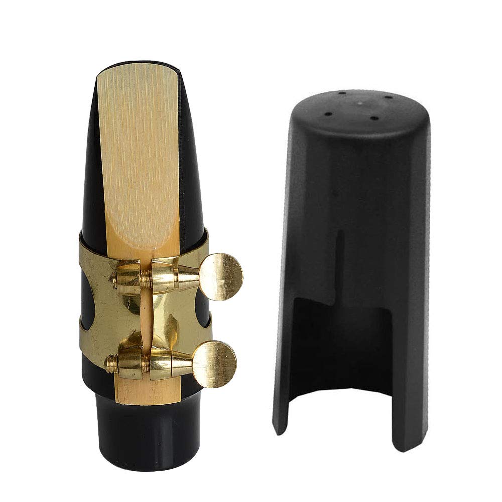 Jiayouy Tenor Sax Saxophone Mouthpiece with One Reed Golden Plated Ligature and Plastic Cap