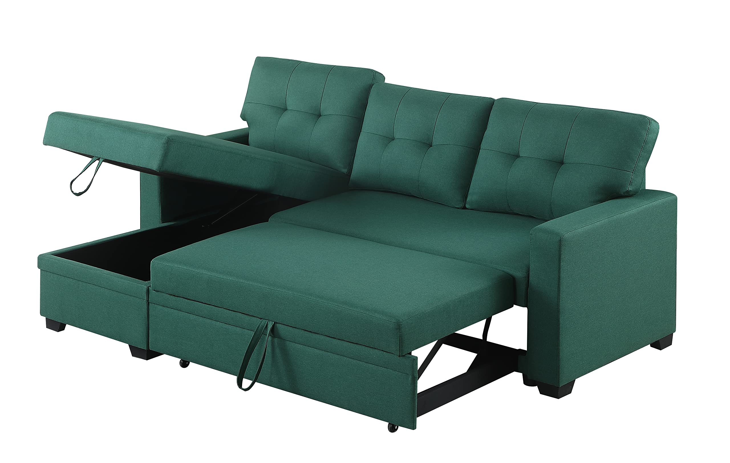 Favfurish Linen Upholstered, L-Shape Convertible Sleeper Sectional Sofa with Storage Chaise and Pull-Out Bed for Living Room,Apartment,Office,Green, 82"