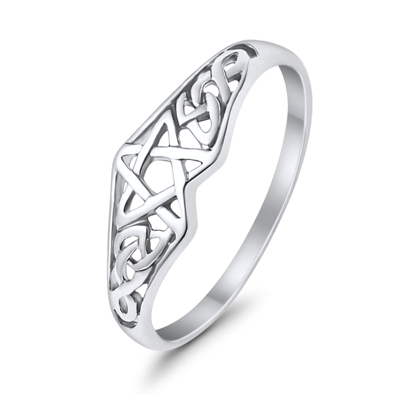 Blue Apple Co. Sterling Silver Size-8 Pentagram Star Band Ring Celtic Filigree Design Round 925 Sterling Silver