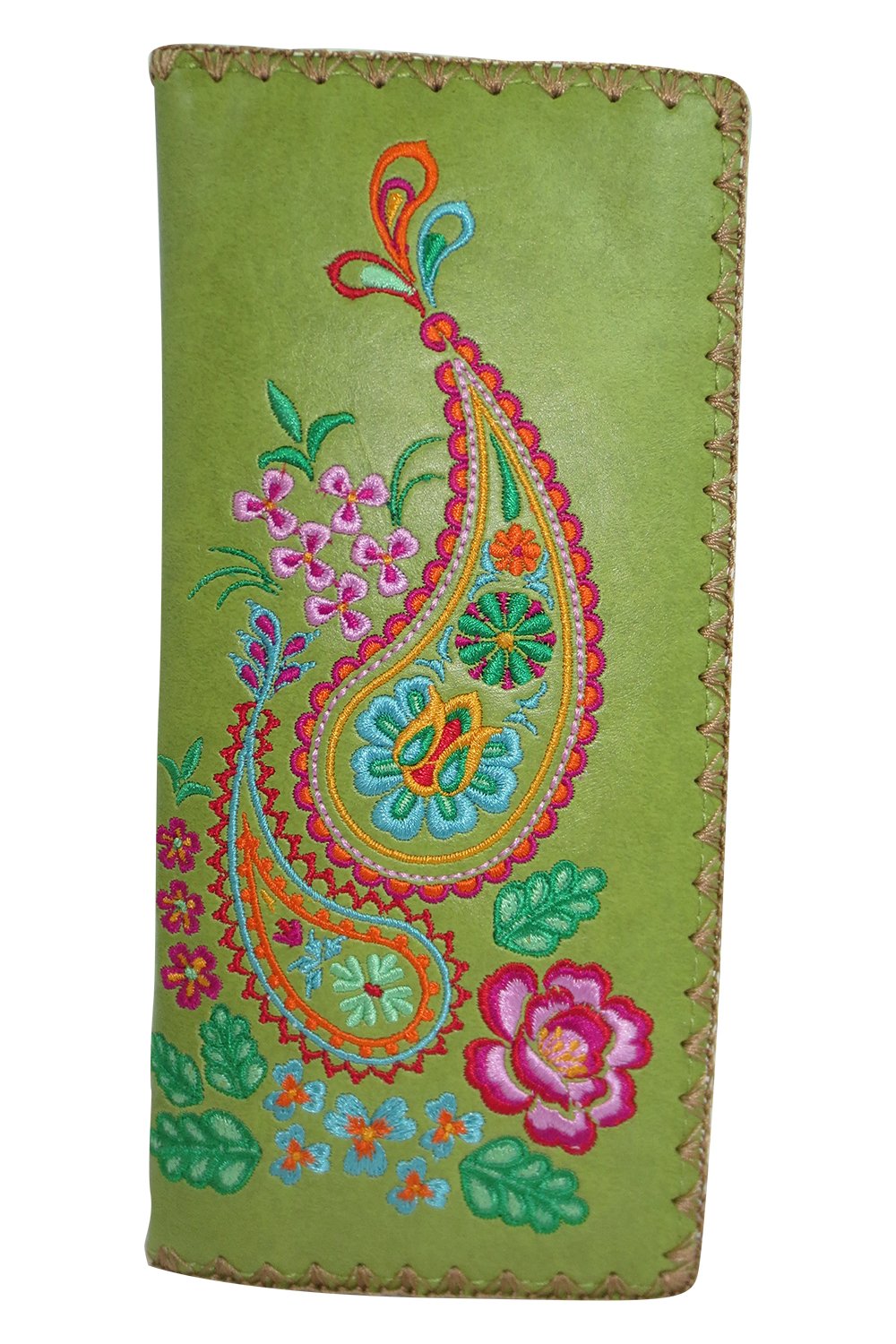 Lavishy Divine Paisley and Rose Embroidered Beautiful Large Wallet (Green)