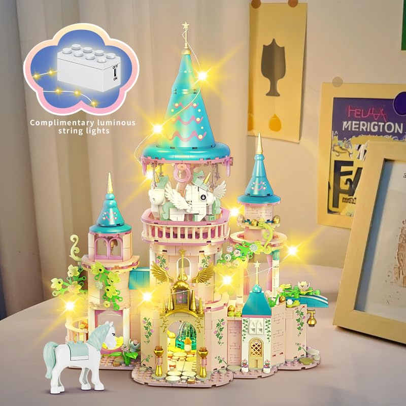 JIETENGFEI Girls Castle Princess Building Blocks House Crystal & Sleigh with Palace Bricks Construction Play Kit for Kids Christmas Birthday Gift Present 6.7.8.9.10.11.12 Years and Up