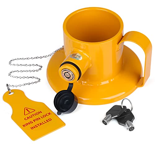 EZOOOOIU 5th Wheel King Pin Lock, Heavy Duty Steel Security Anti-Theft Lock with Bright Yellow Warning Caution Tag, 5th Wheel Lock for Semi/RVs/Container/Trailers