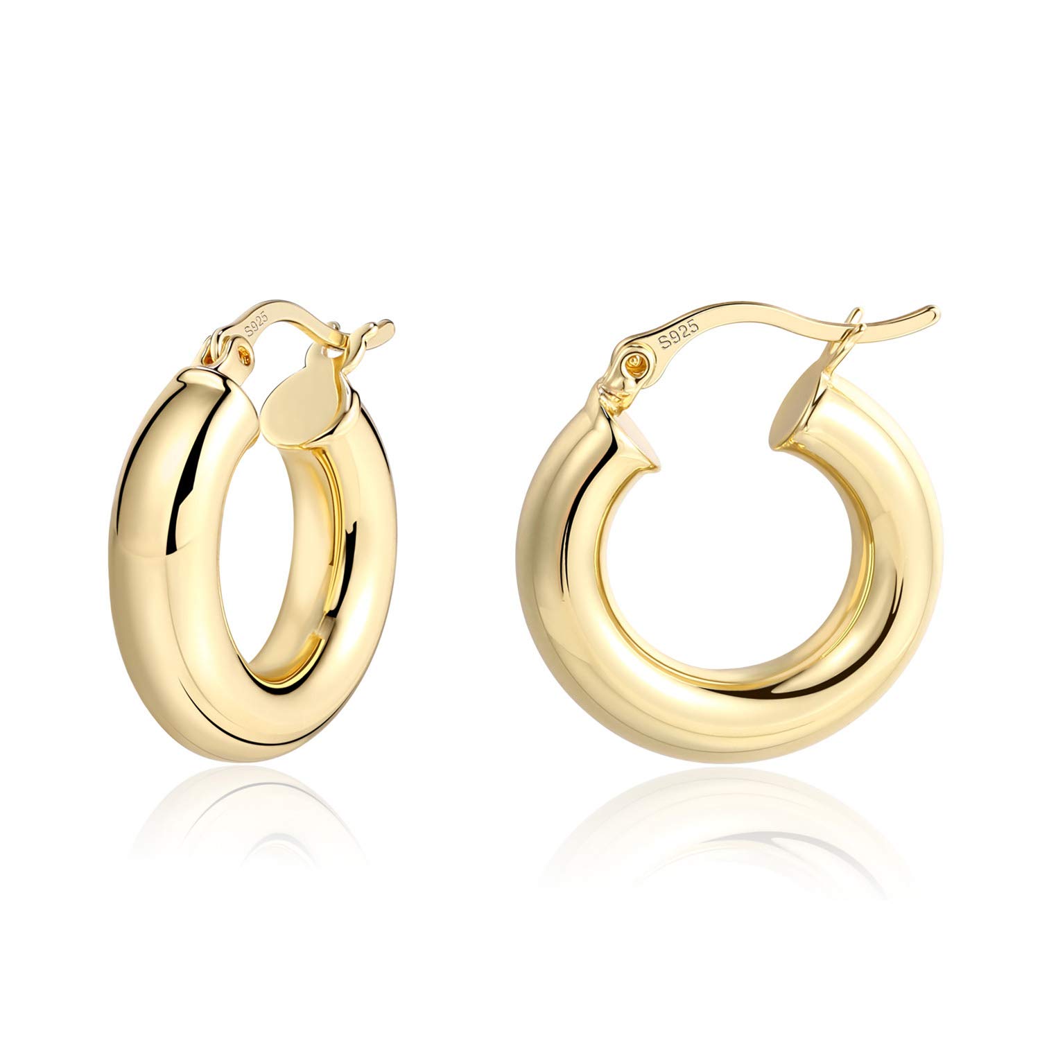 BOUTIQUELOVIN 14K Gold Plated Chunky Hoop Earrings for Women Lightweiht Tube Hoops Hypoallergenic Sterling Silver Post Thick Hoop Earrings