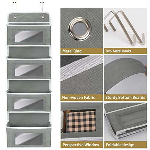 FYY Over the Door Organizer, 4-Shelf Wall Mount Hanging Pantry Storage Pocket with Clear Window for Bedroom Bathroom Kitchen Nursery Closet Dorm Storage Cosmetics, Stationery, Sundries, Toys Grey