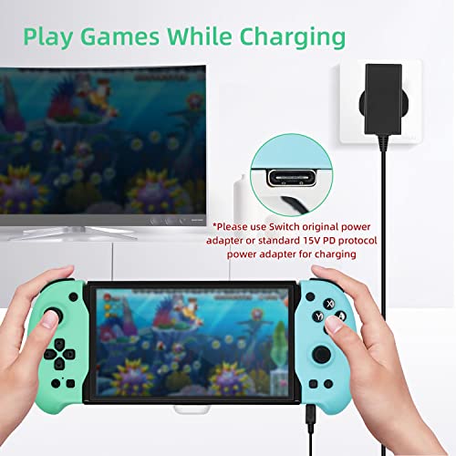 Mcbazel Switch Controller Grip for Handheld Mode, Ergonomic Controller for Switch/ Switch OLED with 6-Axis Gyro, Mapping, Vibration - Green & Blue