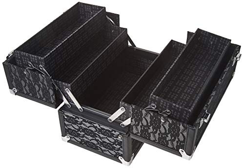 Caboodles Make Me Over 4 Tray Train Case, Cosmetic Storage Case & Organizer, Black Lace, 3.5 Lb