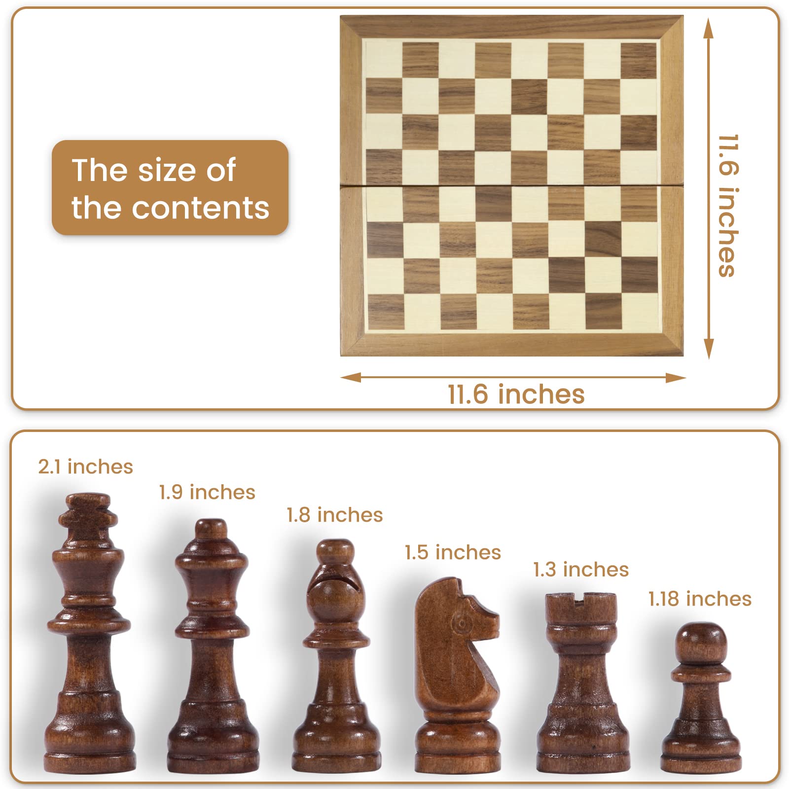 CSVICTORY Classic Chess Set 11.6" x 11.6" - Magnetic Wooden Chess Pieces with Folding Magnetic Chess Board, Staunton Chess Pieces & Storage Box, Magnetic Chess Set Board Game with 2 Extra Queens