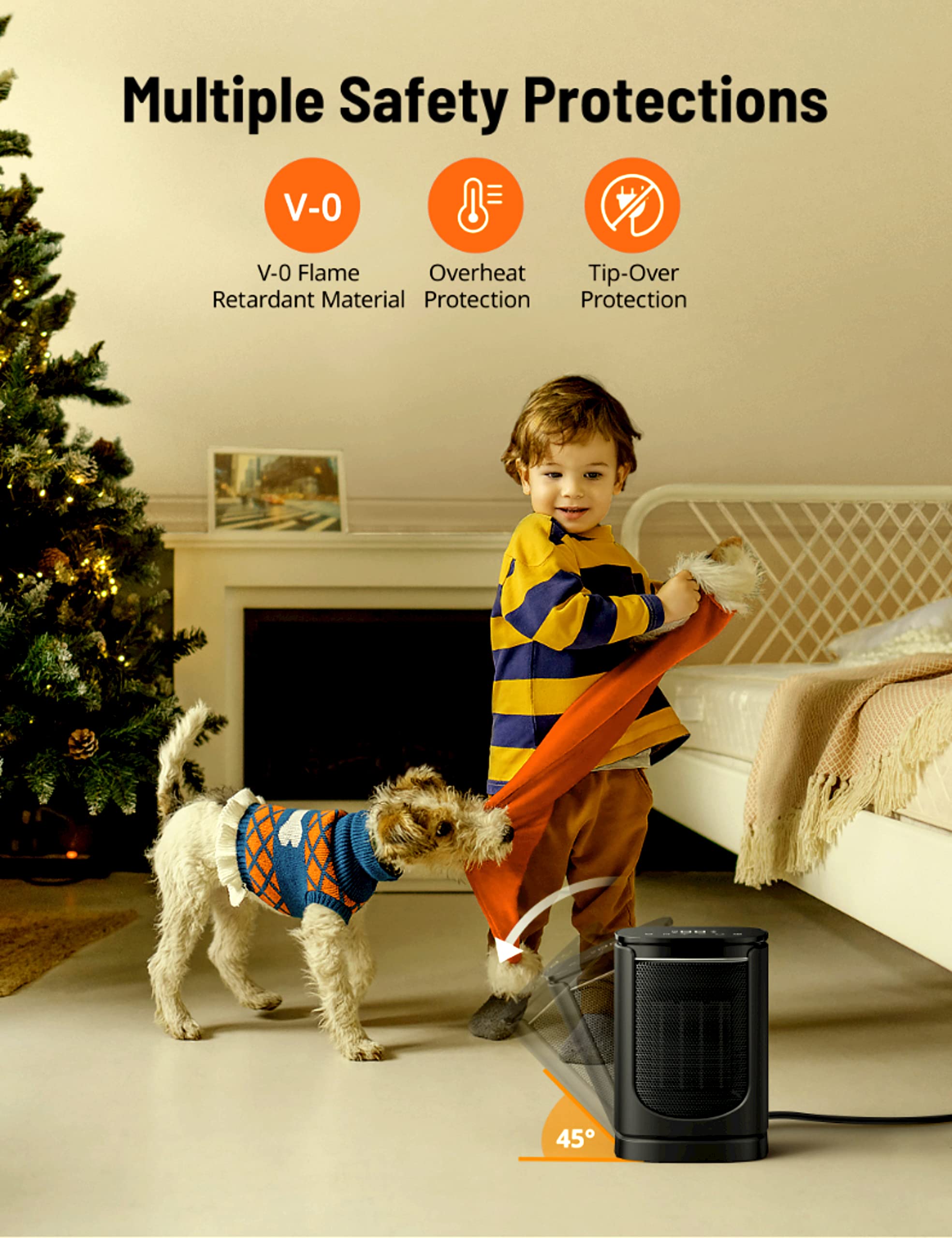 Space Heater for Indoor Use, Electric Ceramic Heater, 3 Modes, 12h Timer, Fast Heating Portable Heater, 70°Oscillating Heater with Tip-over & Overheating Protection for Living room, Office, Bedroom