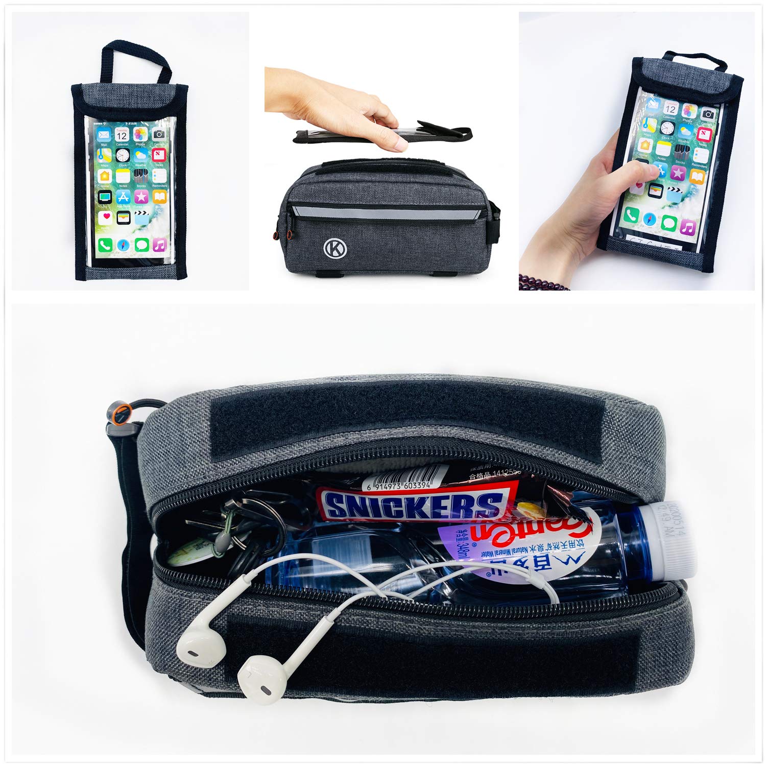 Bike Front Frame Bag for Mountain Bicycle,Bicycle Cell Phone Holder for GPS for Phone,Bicycle Handlebar Touch Screen Bag,Bicycle Large Accessories Bags