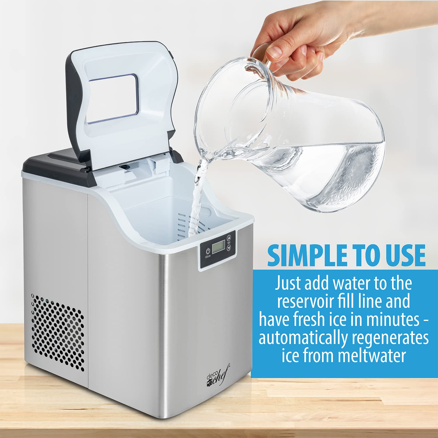 Deco Chef 44LB Countertop Nugget Ice Maker with 2.6LB Auto-Renew Basket and Automatic Cleaning, 1.8LB per Hour, First Batch in 10 Minutes, Stainless Steel