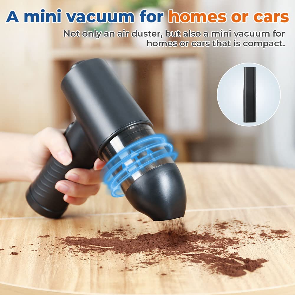Compressed Air Duster and Vacuum 2-in-1, Reusable Keyboard Cleaner, Good Replace Compressed Air Can, Electric Air Duster 100000RPM -Cordless Air Duster for Computers 9000 mAh (Black)