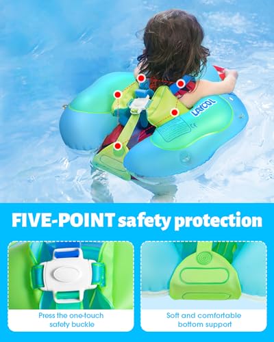 LAYCOL Baby Swimming Float Inflatable Baby Pool Float Ring Newest with Sun Protection Canopy,add Tail no flip Over for Age of 3-36 Months (Blue, L)
