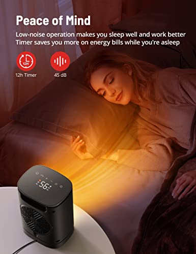 Space Heater, Portable Ceramic Heater with Thermostat, LED Display, PARIS RHÔNE 70°Oscillating Heater with Tip-over & Overheating Protection, 12h Timer, 24h Auto Shut off for Office Bedroom Indoor use