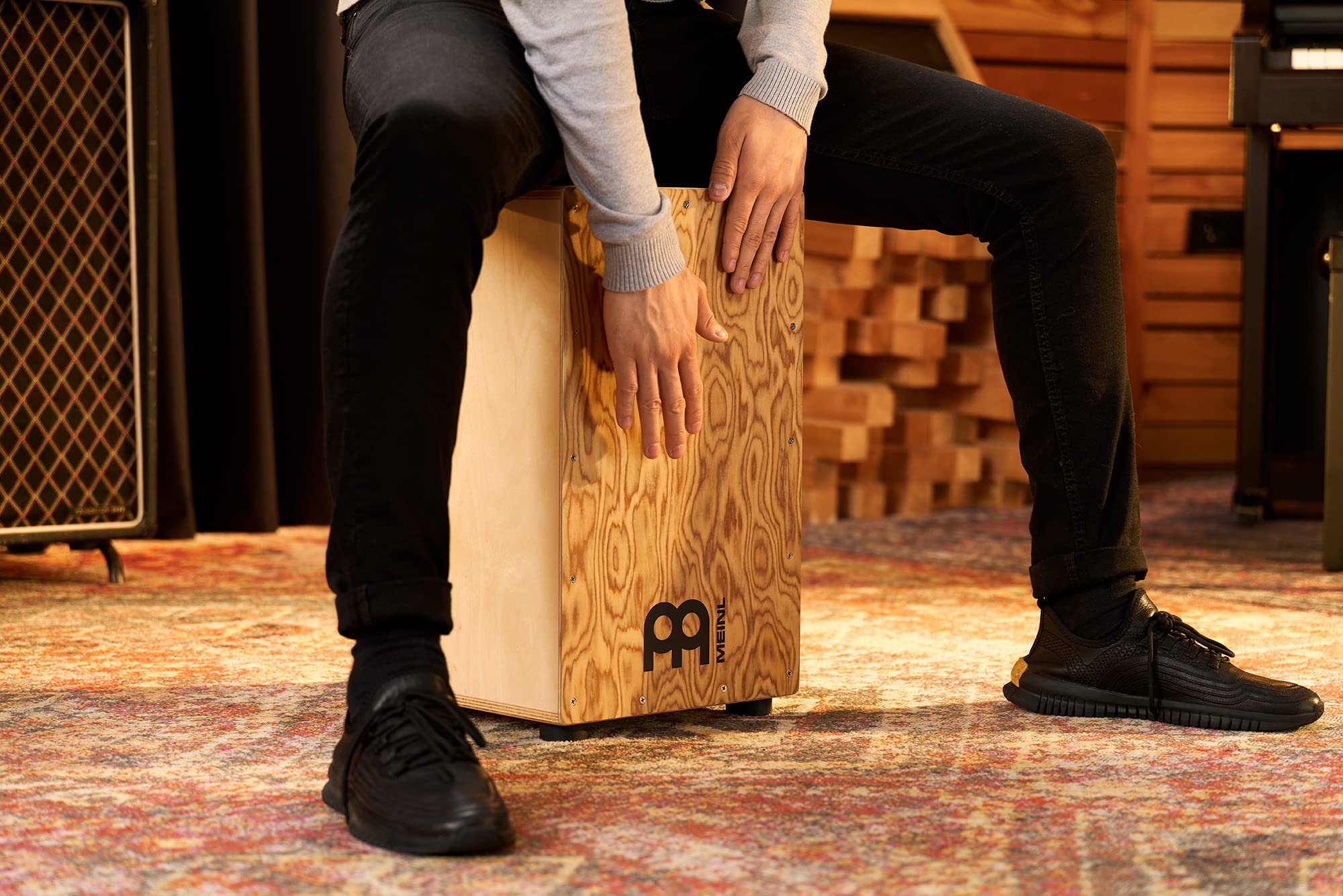 Meinl Cajon Box Drum with Internal Metal Strings for Adjustable Snare Effect – NOT MADE IN CHINA - Hardwood Full Size with Makah Burl Frontplate, 2-YEAR WARRANTY (CAJ3MB-M)