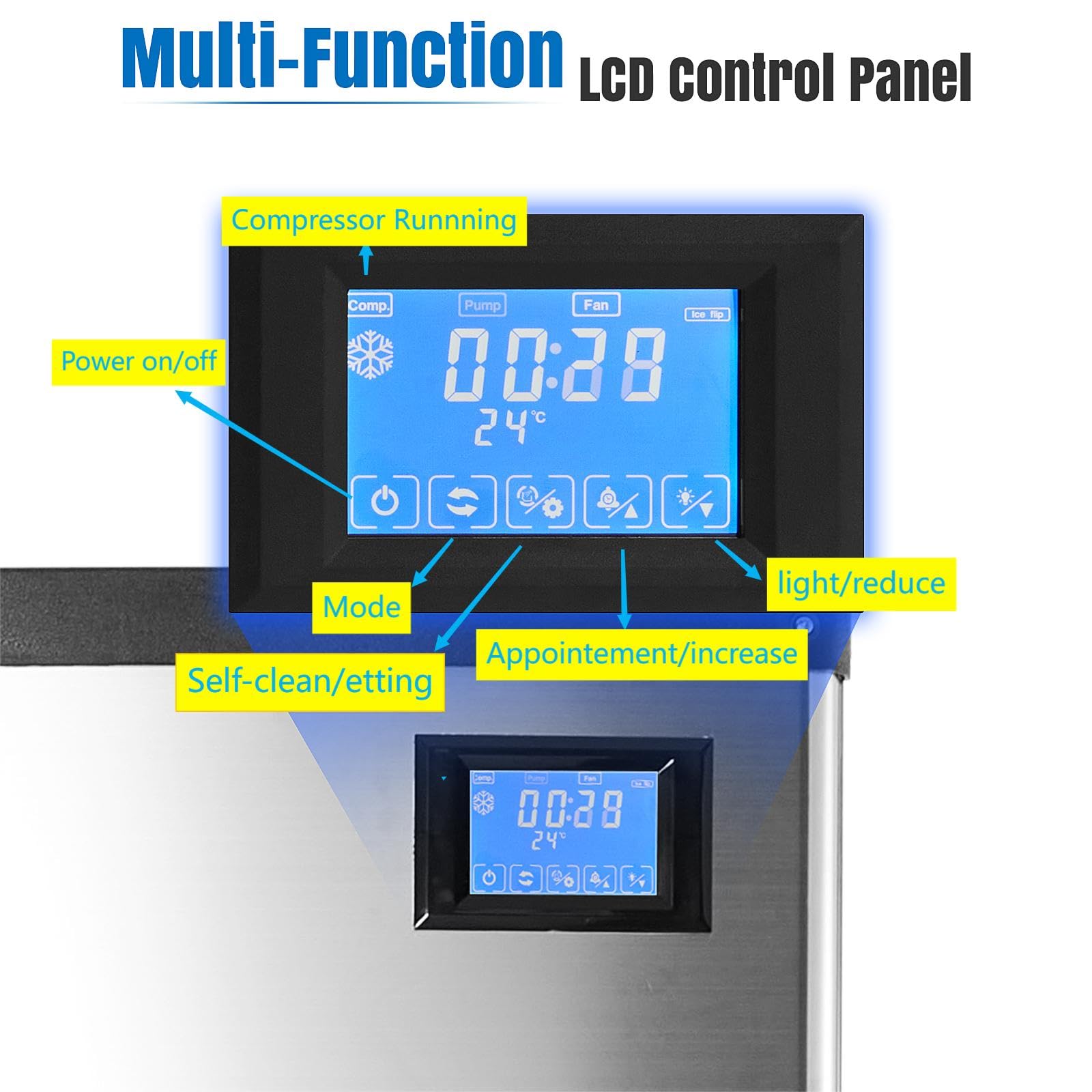 Commercial Ice Maker Machine 350LBS/24H, 310LBS Large Storage Bin, 14x13 Ice Cube, Stainless Steel, for Restaurant/Bar/Businessā¦