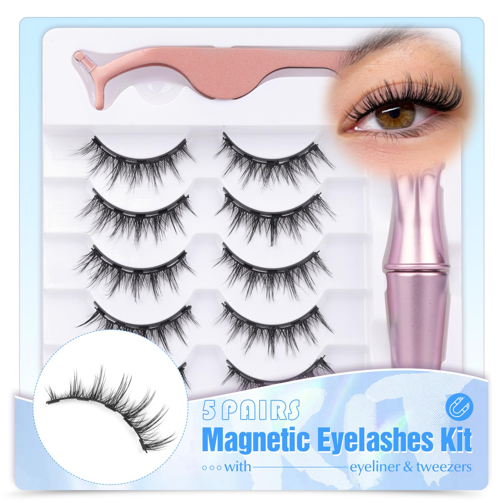 Colored Lashes Mink Fluffy Volume False Eyelashes 20MM Curly Long Dramatic Lashes with Color Full 5D Wispy Fake Eyelashes Pack 5 Pairs Pink Blue lashes by Mavphnee