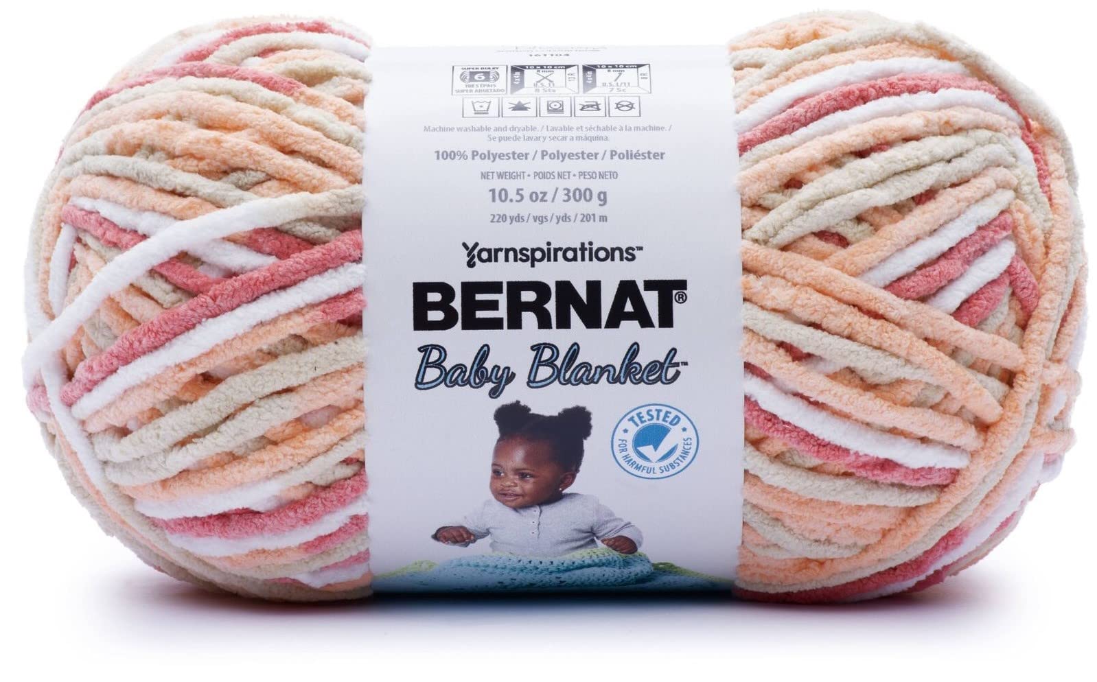 Bernat Baby Blanket Yarn - Big Ball (10.5 oz) - 3 Pack with Pattern Cards in Color (Peach Blooms)