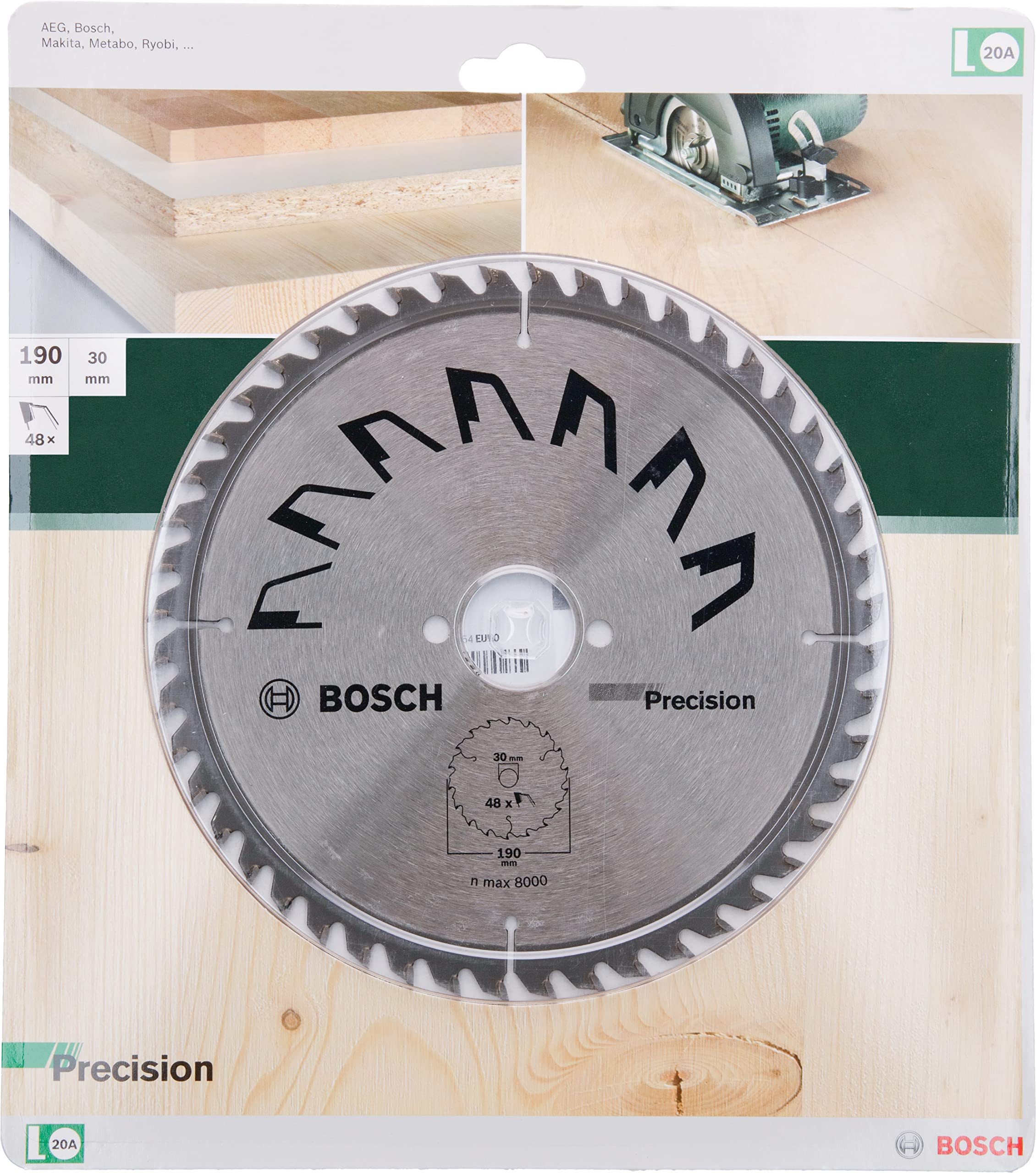 Bosch 1x Circular Saw Blade Precison (for Wood, Ø 190 x 2.5/1.5 x 30 mm, 48 Teeth, ATB, Accessories for Circular Saws)
