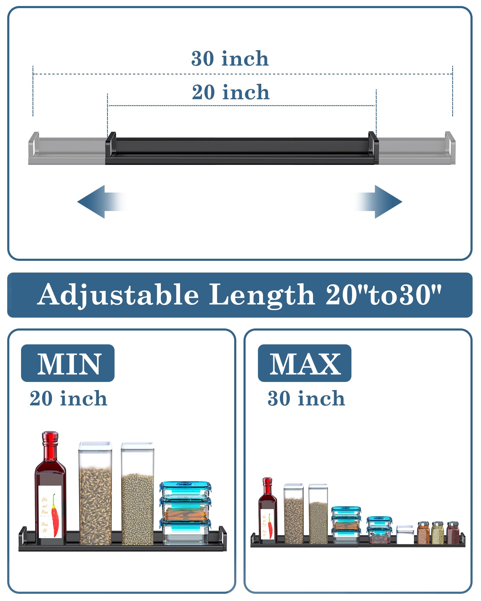 Bumusty 6X Strong Magnetic Shelf for Stove Top, 20"-30" Adjustable Stove Top Shelf, Oven Shelf Spice Rack Over the Stove, Seasoning Organizer Kitchen Shelves, Matte Black