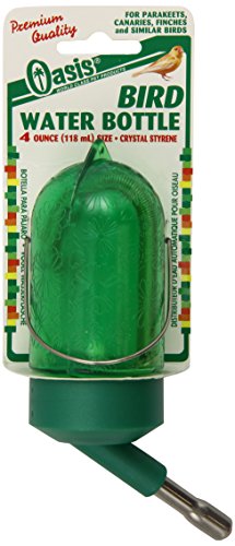 Oasis Small Bird Water Bottle - Polystyrene & Cherry-Red Drinking Tip, Double-Ball Vacuum Valve - for Parakeets, Budgies, Canaries, Finches, Cockatiels & Love Birds, Capacity 4-Ounces,Green