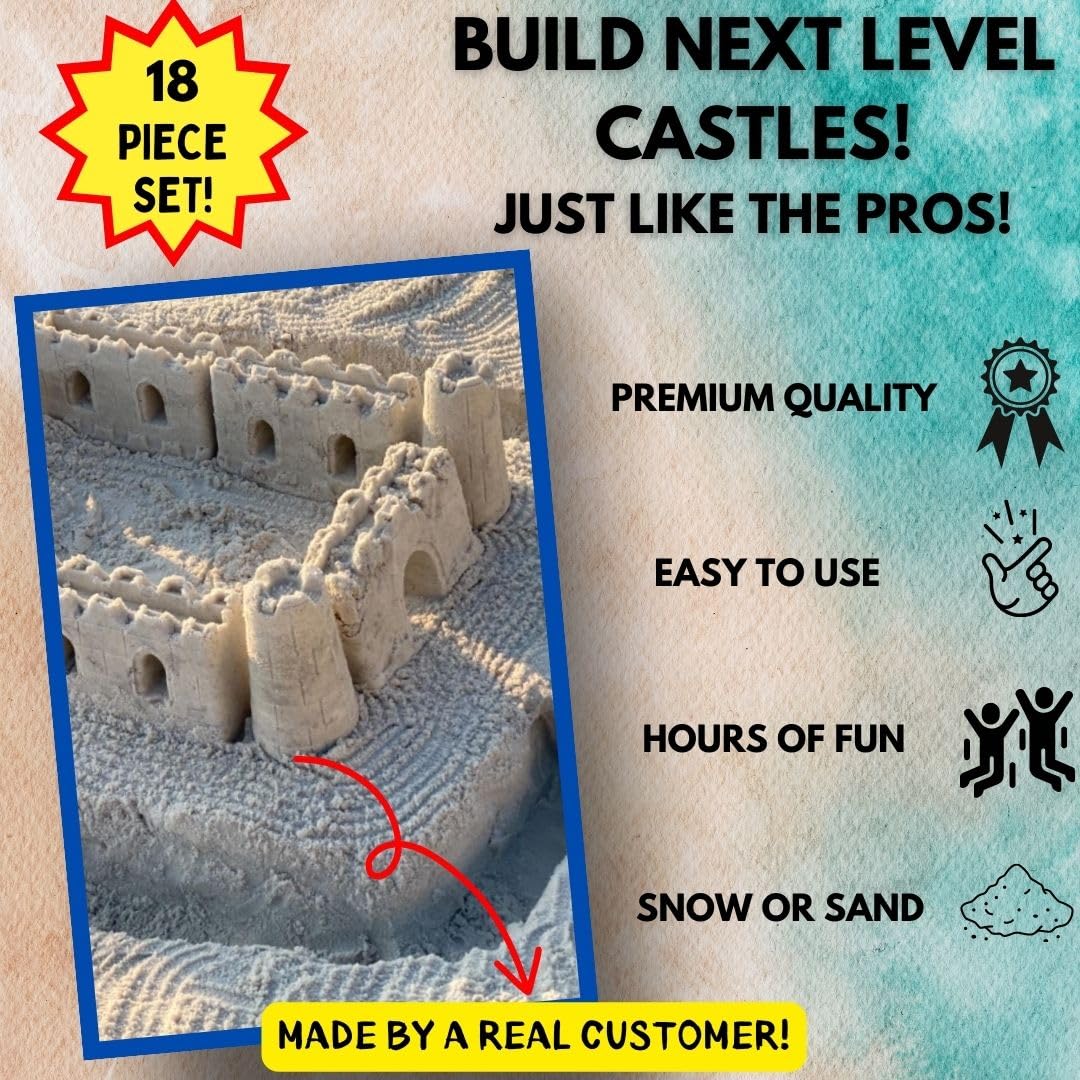 Liberty Imports Beach Builder Create a Sand Castle Pro Building Split Mold Sand Castle Construction, Plastic Beach Toy for Kids (18 Pcs)