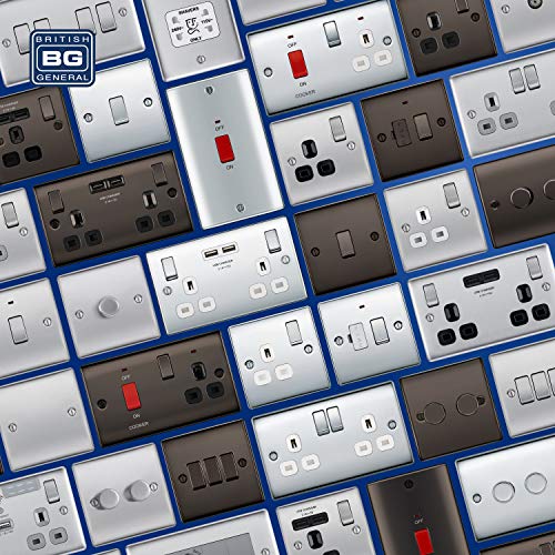 BG Electrical NBS22W-01 Double Switched Power Socket with White Inserts, Brushed Steel, 13 Amp