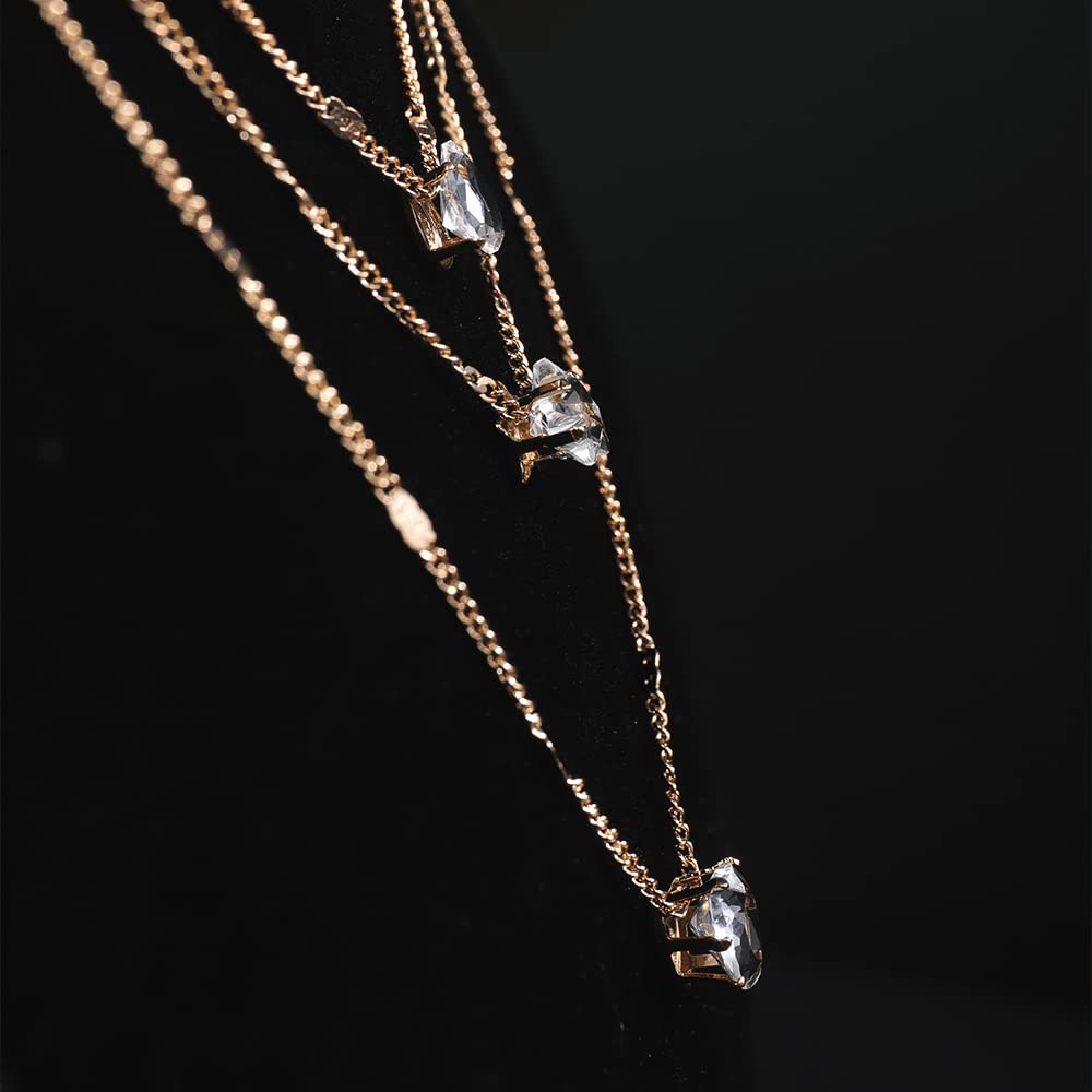 Chmier Boho Layered Crystal Necklace for Women Adjustable Delicate Star Choker Necklace Heart Water Droplets Pendant