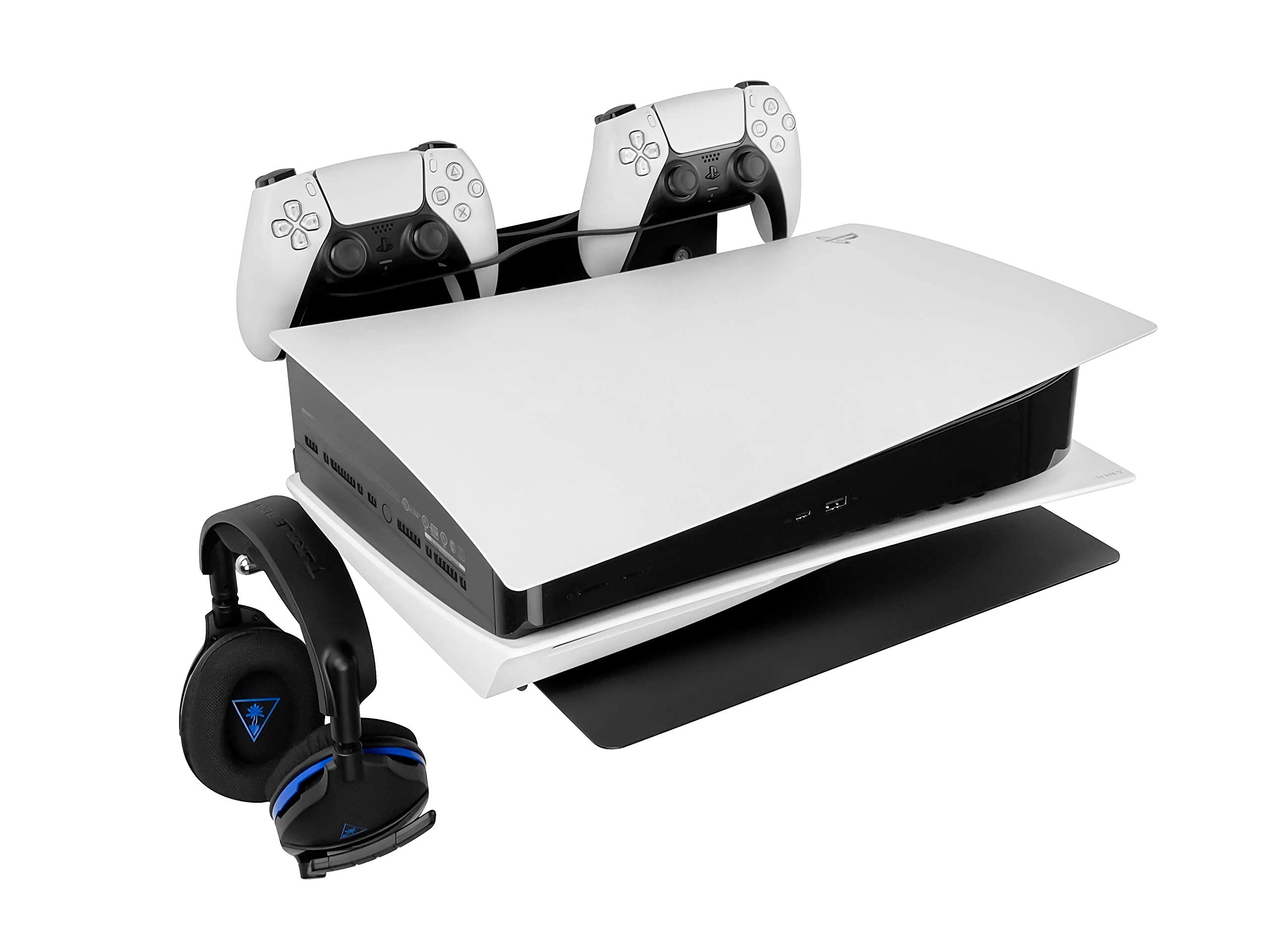 Borangame - Horizontal Wall Mount Compatible with All PlayStation PS4 Models (First Series, Slim and Pro), PS5 & XBOX, Stand in Powder-coated Iron, Space for 2 Pad and 1 Gaming Headphone Holder