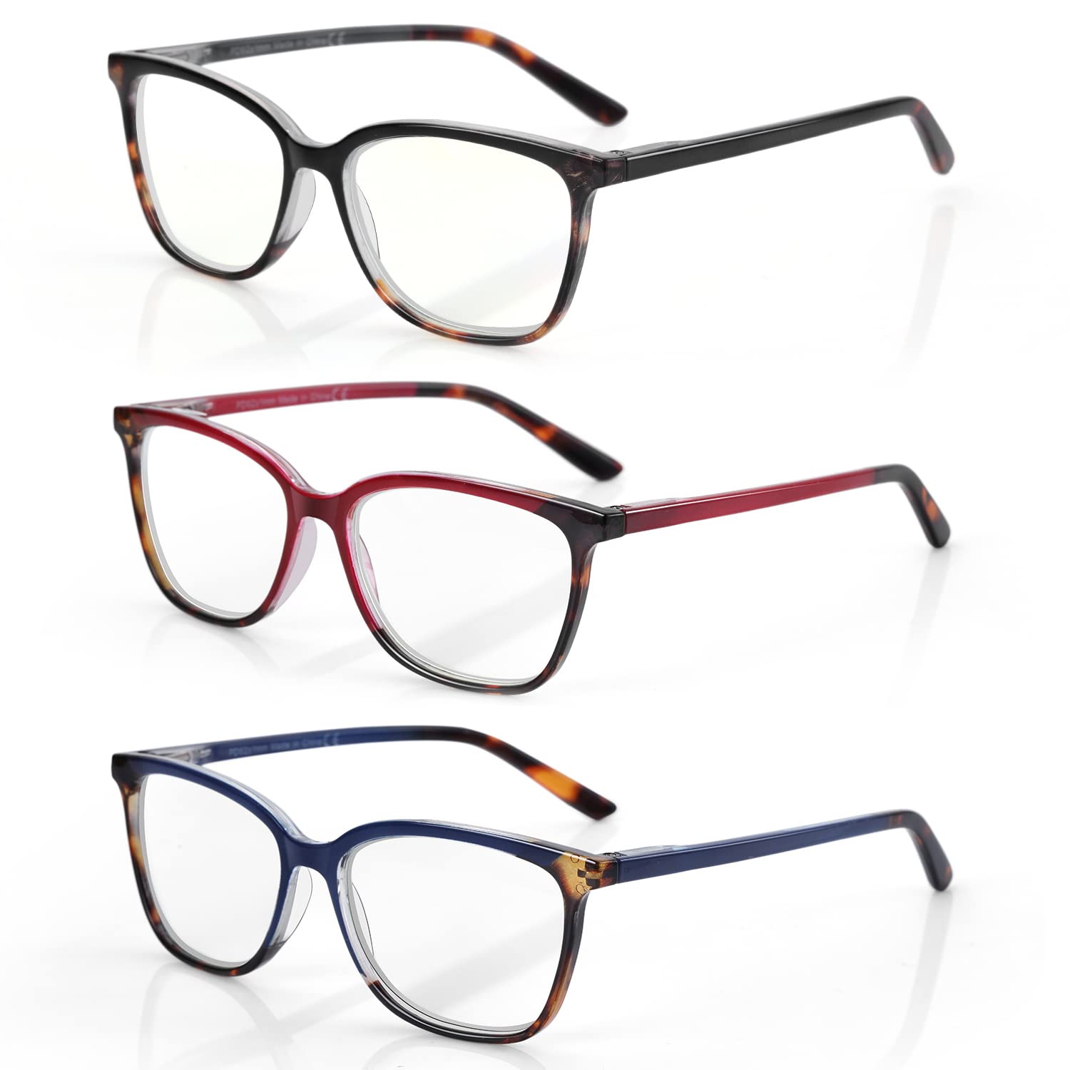 BLUEMOKY Blue Light Reading Glasses for Women 3 Pack Fashion Cat Eye Computer Glasses Bluelight Blocking Reader 1.75