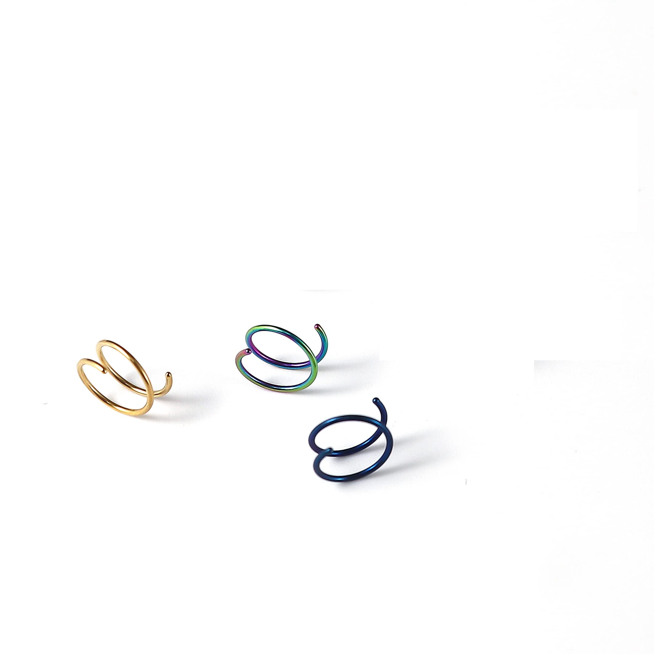 COLORFUL BLING 3PCS Double Nose Ring for Single Piercing, Twist Nose Ring Hoop, Spiral Nose Hoop Rings for Women -Style 3