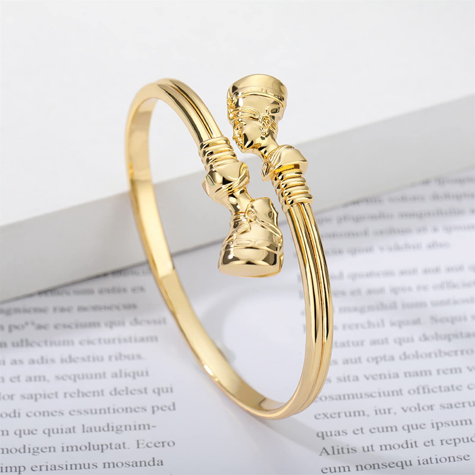 Beccalame Egyptian Queen 18k Gold Cuff Bracelets Bangles Adjustable Jewelry for Women Men (style A)