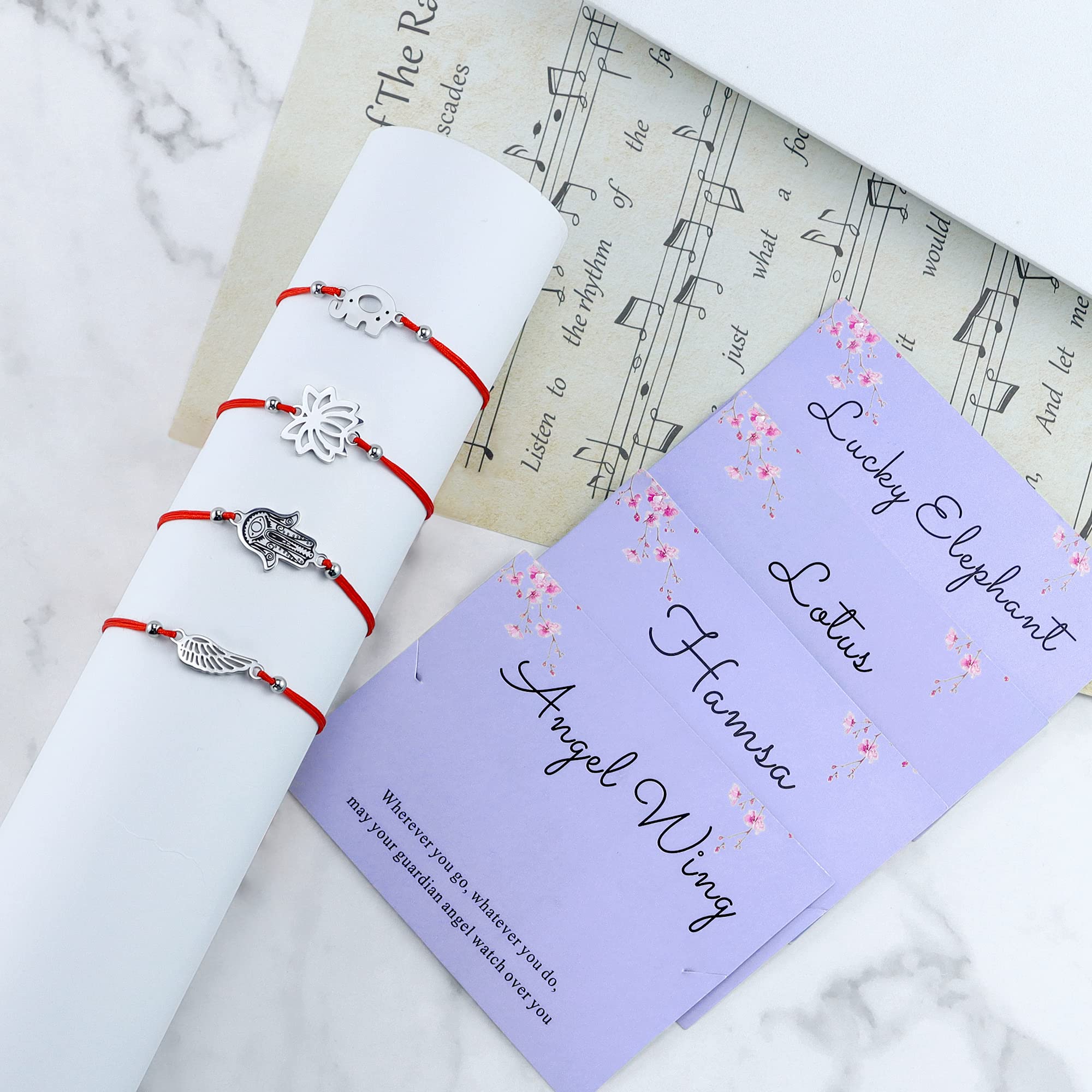 Bowisheet Good Luck Elephant Bracelet Handmade Red Cord Adjustable Bracelet With Message Card Gift for Women