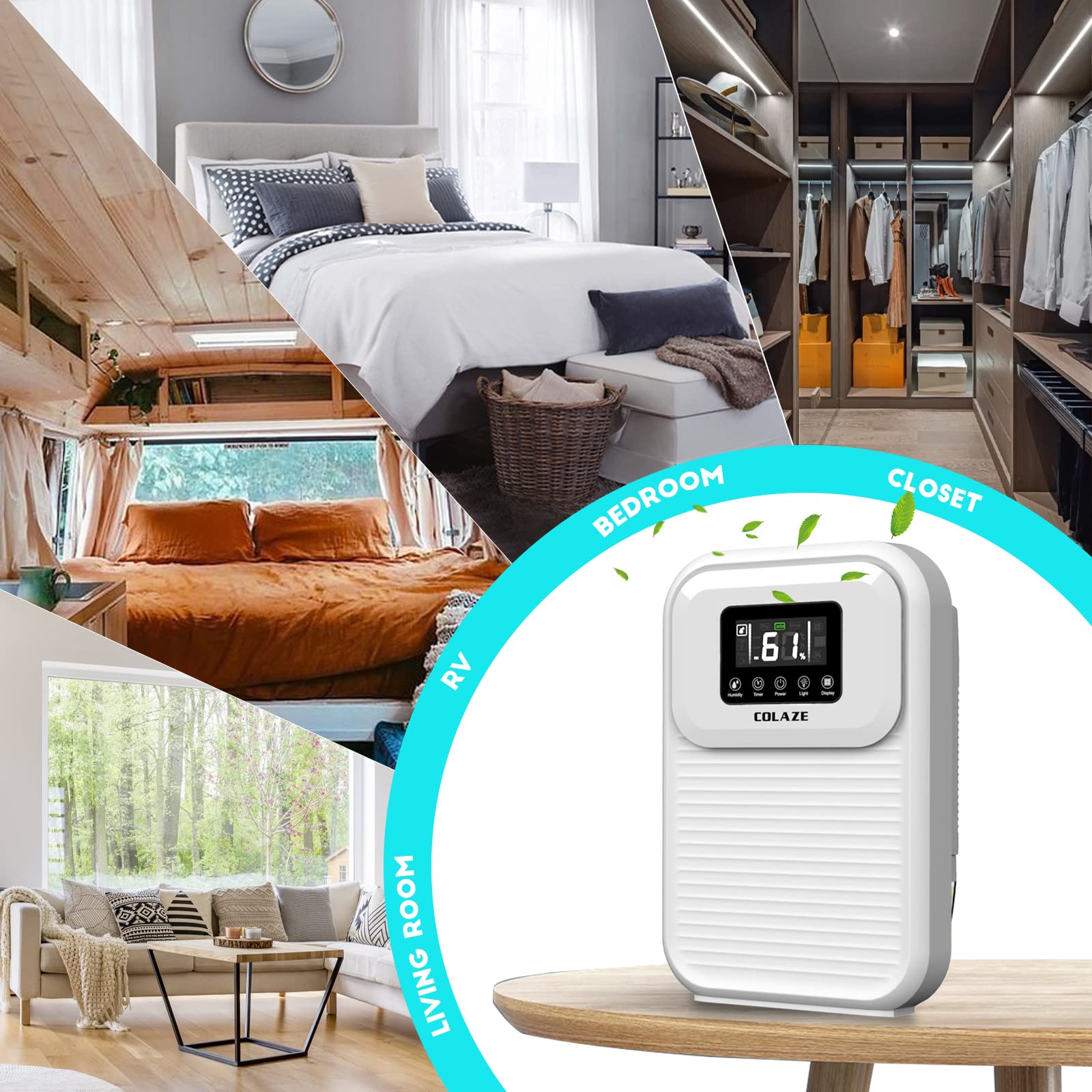 COLAZE Dehumidifiers for Small Spaces Dehumidifier Up to 500 Sq.ft with LED Display, Humidity Setting, Timer, Auto Shut off, Defrost Functions