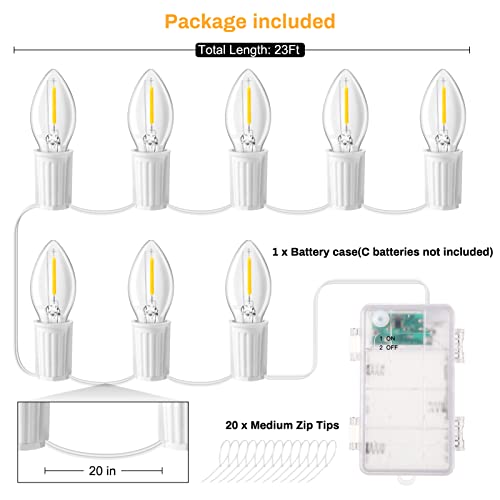 Eliteemo LED Canopy and Umbrellas Lights, 23 Ft LED Outdoor String Lights with Shatterproof Plastic 8LED C7 E-12 Light Bulbs, Waterproof, C Battery Powered, Super Bright to Display at Night Outdoors