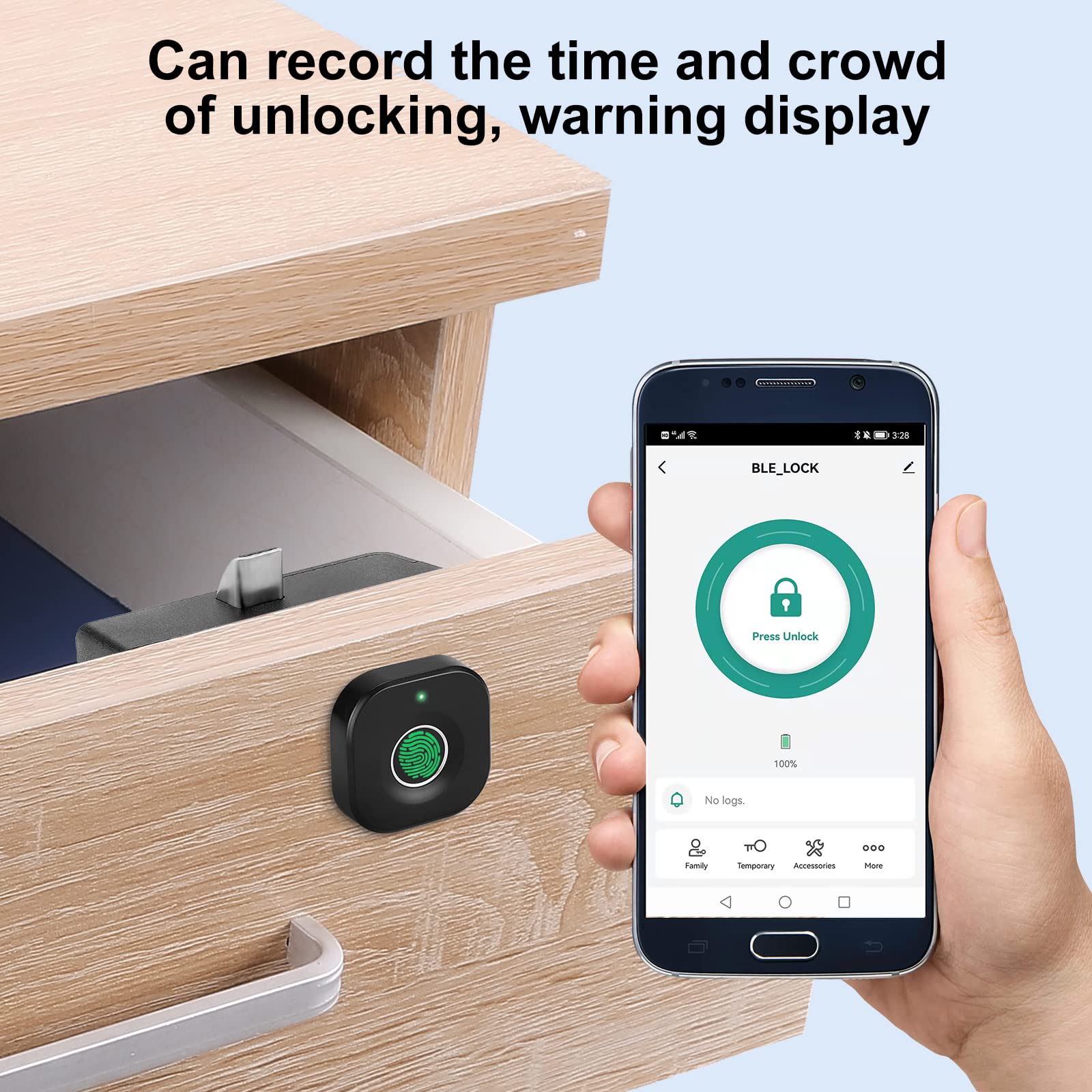 Bluetooth Fingerprint Cabinet Lock, Smart Biometric Cabinet Lock, Keyless Hidden File Drawer Wardrobe Lock, Child Safety Electric Fingerprint Lock, DIY Wooden Furniture Privacy Lock (Plastic)
