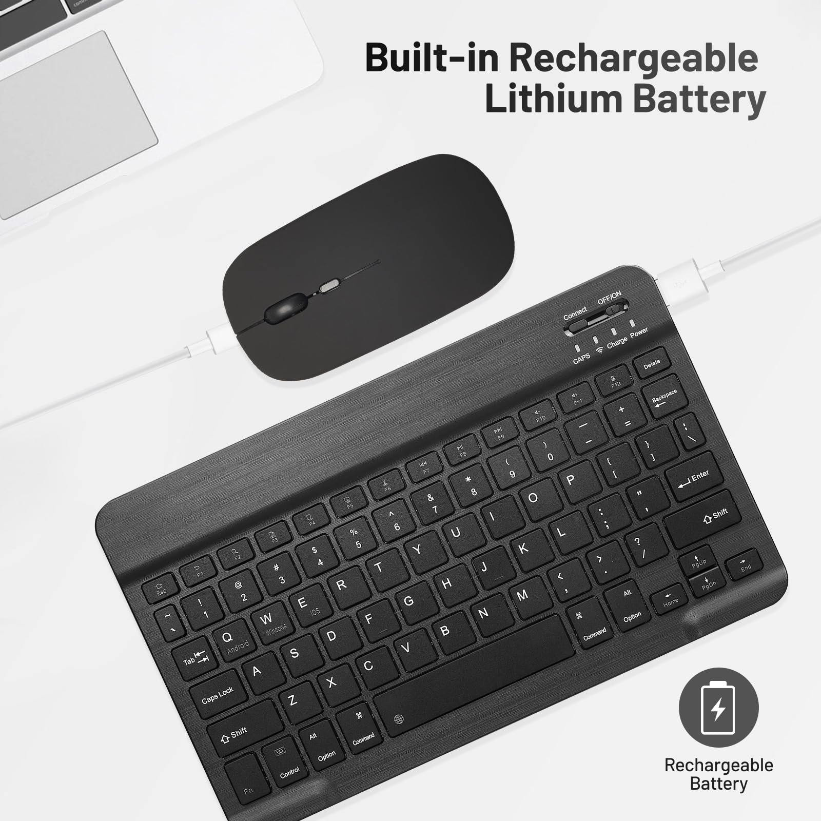 Bluetooth Keyboard and Mouse Combo Rechargeable Portable Wireless Keyboard Mouse Set for Apple iPad iPhone iOS 13 and above Samsung Tablet Phone Smartphone Android Windows (10 inch Yellow)