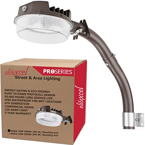 Elitexcel Dusk to Dawn Outdoor Lighting, 43W LED Barn Lights Outdoor, 5000LM 400W Replace Yard Lights, 5000K Daylight Security Area Street Light, 120V Waterproof Garage Parking Lot Flood Light