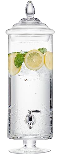 Fifth Avenue Crystal Beverage Dispenser for Countertop - 1 Gallon Large Glass Drink Dispenser w/Spigot & Lid - Party Drink Dispenser for Sweet Tea Lemonade Punch Water, Juice Dispensers for Parties