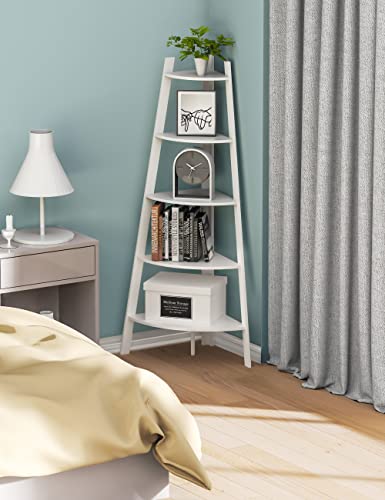 Evajoy Corner Shelf, 5 Tier Corner Shelf Tall Rustic Multipurpose Bookshelf with 1.96'' Wide Frame, Industrial Ladder Shelf and Plant Stand with Support Foot Pads for Living Room, Home Office