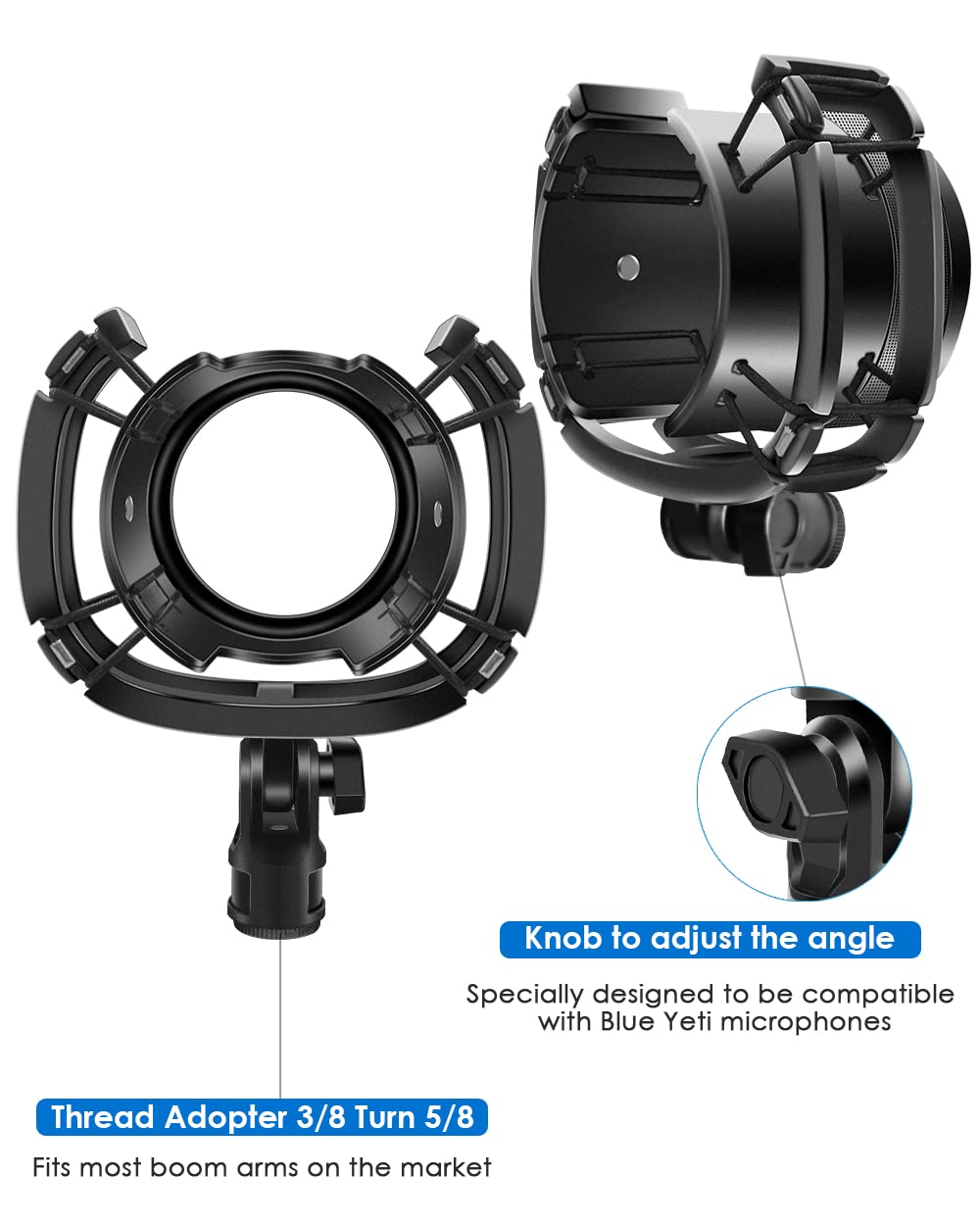Borenbuir [Newest &Ultra-Durable] Microphone Shock Mount with Pop Filter [Custom Built for Blue yeti Mic] Anti-Vibration Suspension Shock Mount Holder Clip Compatible with Blue Yeti Microphones